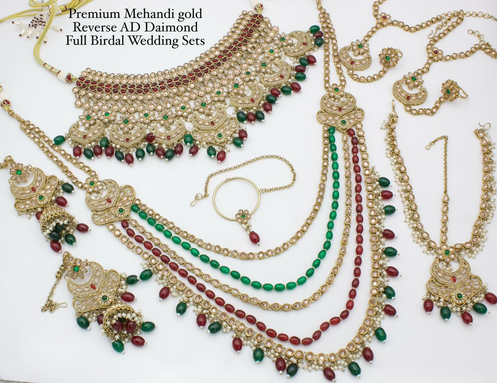 Multicolour Monzonite & Pearl Full Bridal Jewellery Set – Zevar