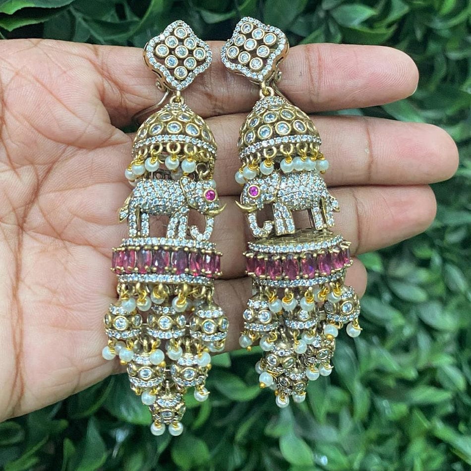Real Monzonite Jhumka Earrings - Traditional Indian Jewelry – Zevar